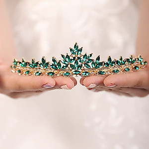 JWICOS Vintage Bridal Wedding Tiara Crystal Gemstone Queen Crown for Brides Rhinestone Halloween Crown for Women and Girls