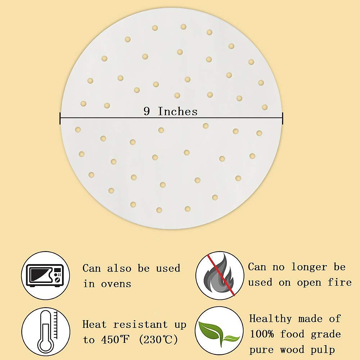 Air Fryer Liners - 7" 8.5" 9"10" Parchment Paper Bamboo Steamer liners Perforated Anti-stick Waterproof 100% Pure Raw Wood Pulp by EBIGIC