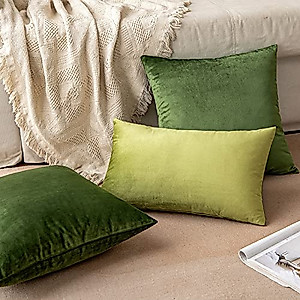 MIULEE Olive Green Velvet Curtains Thermal Insulated Blackout Curtain Set of 2 and Pack of 2 Velvet Soft Solid Decorative Square Throw Pillow Covers 18 x 18 Inch Moss Green