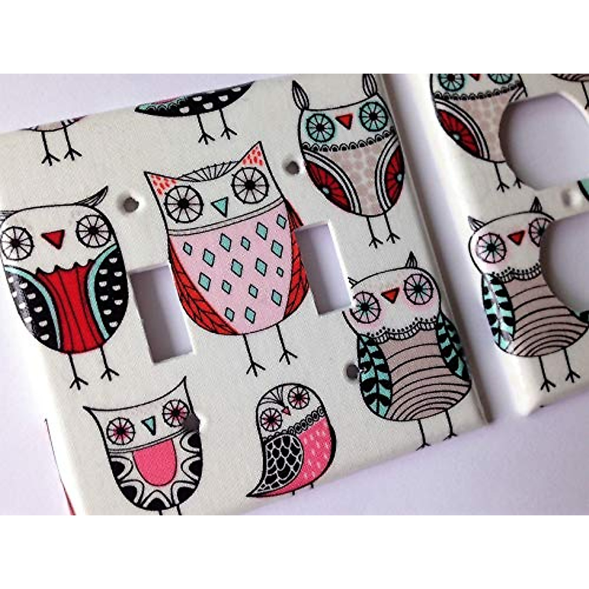 Turquoise And Coral Owls Light Switch Plate Cover Various Sizes Offered