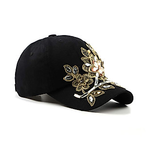 Gudessly Bling Women Baseball Cap Flower Snapback Rhinestone Sun Hats Adjustable Denim Jeans Hat