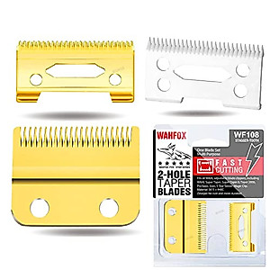 Professional 2 holes replacement blades set NEW Upgrade for Wahl Hair Clippers including 1 440C fixed blade 1 440C moving blade 1 Ceramic blade (Gold)