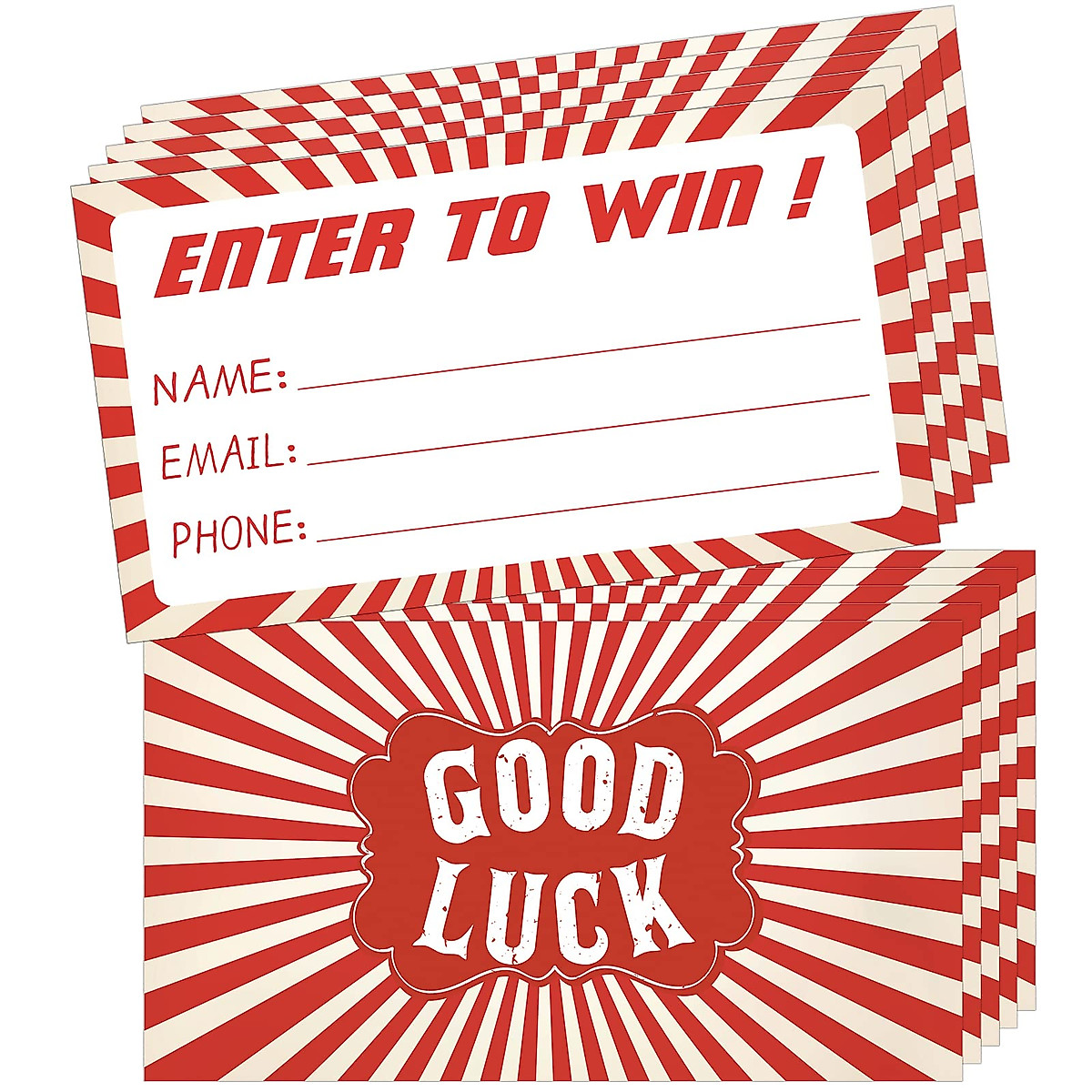 Tomioziey 300 Raffle Tickets Enter to Win Cards-3.5”x2” Entry Form Cards for Contest,Ballot Box,50/50,Raffle Drum with Email Address and Phone Number Fields-Red