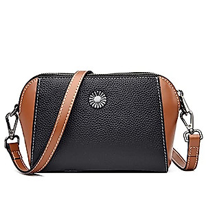 Lecxci Small Women's Soft Vintage Leather Crossbody Travel Smartphone Bag Wristlets Clutch Wallet Purse (Patchwork-Black)