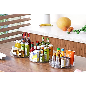 blitzlabs Divided Lazy Susan Divided Turntable Storage Container, Storage Organizer Container for Storage of Tea, Sweeteners, and More, Turntable Spice Rack for The Kitchen Cupboard, Clear, Set of 2