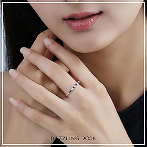 Dazzlingrock Collection 14K Round Blue Sapphire And White Diamond 7 Stone Bridal Wedding Band, White Gold, Size 10