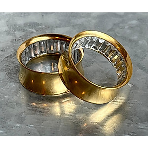 Lobal Domination PAIR of Inner Clear Square Gems & Gold Ion Plated Steel Saddle Tunnels Double Flare Plugs Gauges (7/8" (22mm))