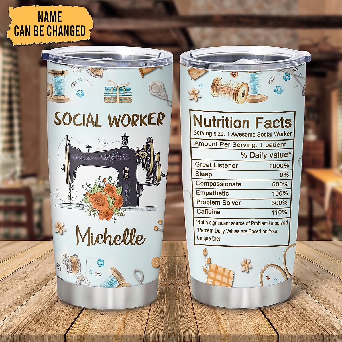 Hyturtle Personalized Gifts For Sewing Lover - SOcial Worker Custom Name Stainless Steel Tumbler 20 oz With Lid - Idea Quilting Lover Gifts For Women, Girl On Birthday, Christmas