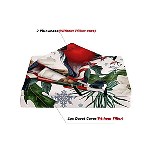 ZIRANSHU Christmas Duvet Cover Queen Size, Holiday Decoration Christmas Theme Bedding Sets Printed with Christmas Elements Such As Pine Cones, Bells, Birds(1 Duvet Cover + 2 Pillowcase)