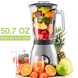 BONISO Countertop Blender High Speed Countertop Kitchen Food Mixer for Blend, Chop, Grind with1.5L/50oz Glass Jar, for Puree, Ice Frozen Fruit Crushing, Nuts Butter, Shakes and Smoothies