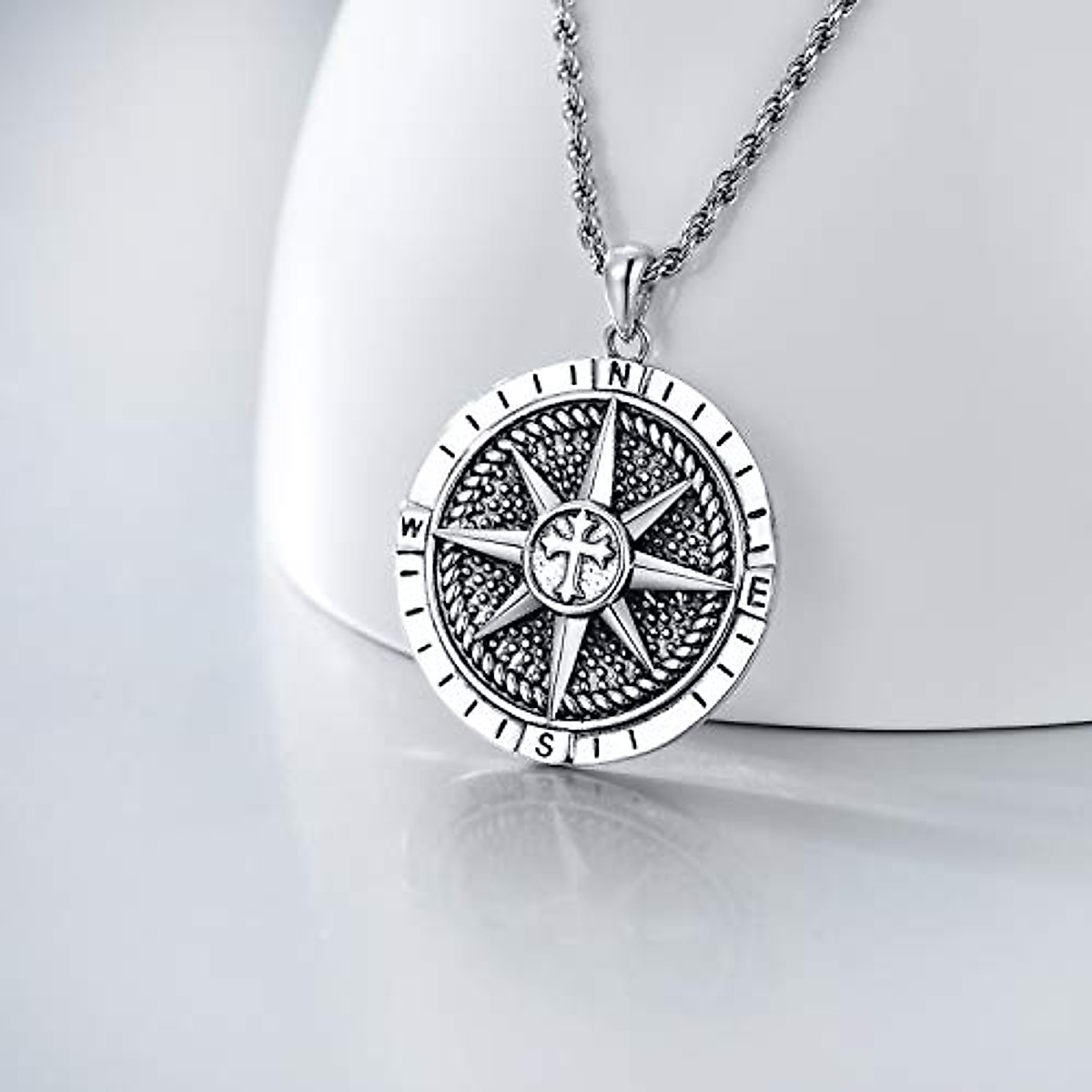 PDTJMTG Compass Necklace for Men Sterling Silver Men's Compass Necklace