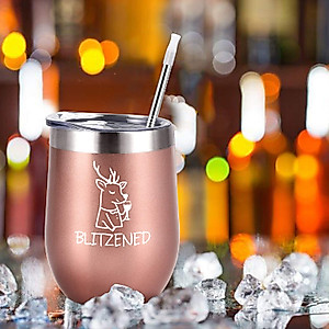 GINGPROUS Christmas Funny Wine Tumbler Set, 12 Oz Stainless Steel Wine Tumbler for Women Friends Men, Gift Idea for Christmas Xmas Wedding Party, Set of 4, Rose Gold