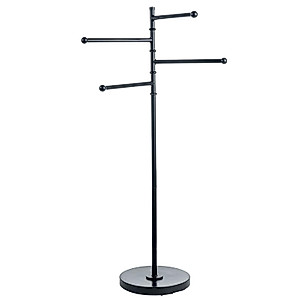MyGift 4ft Tall Matte Black Metal Floor Standing Towel Holder Rack with 4 Swivel Bars, Indoor and Outdoor Spa Pool Hot Tub Valet Accessories Storage Stand