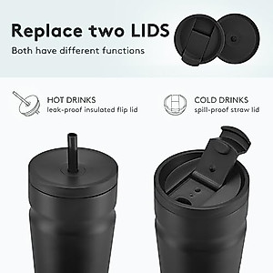 COKTIK 20oz Insulated Tumbler with Lid and Straw 2 Lids (Straw/Flip) Iced Coffee Cup Reusable Stainless Steel Travel Mug Water Bottle Cupholder Friendly for Women Men Her Him (Black)