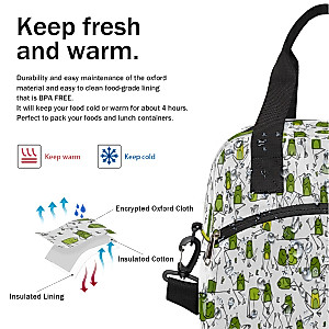 Animal Frog Insulated Lunch Bag Box for Women Men,Green Frog Reusable Lunch Box Cooler Tote Bag for Adult Lunch Container with Adjustable Shoulder Strap for Office work, Picnic,Travel