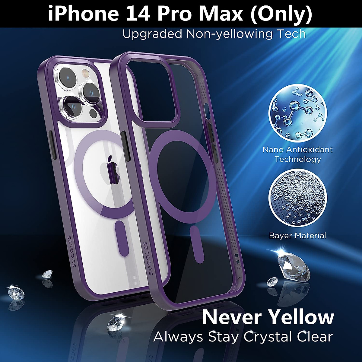 SUCGLES for iPhone 14 Pro Max Case with MagSafe [Ultra Strong Magnetic] [12FT Military Drop Protection] [Shockproof Bumper] Slim Thin Mag Safe Promax Phone Cover for Apple 14pro Max (Deep Purple)