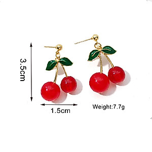KaFu Handmade creative Light weight Fruits earring 18K Gold Plated Sweet and Lovely Cherry Tassel Dangle Drop Earrings For Women (Cherry earrings-1)