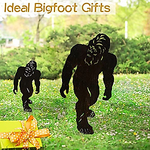 Bigfoot Garden Decor Metal Stake - Set of 2 Big Foot Sasquatch Gifts Yard Art Decorative Garden Stakes for Outdoor Decor, Yard, Patio, Lawn Decorations - 15.7”H x 8.3”W & 7.8”H x 4.1”W
