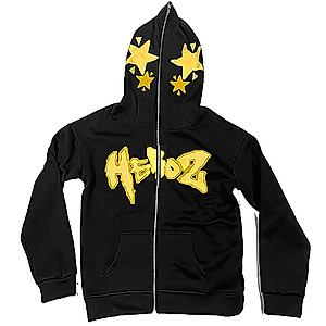 Sunwittafy Y2k Hoodie Men Women Star Zip Up Hoodie Letter Print Harajuku Oversized Sweatshirt Grunge Jacket Streetwear D-yellow