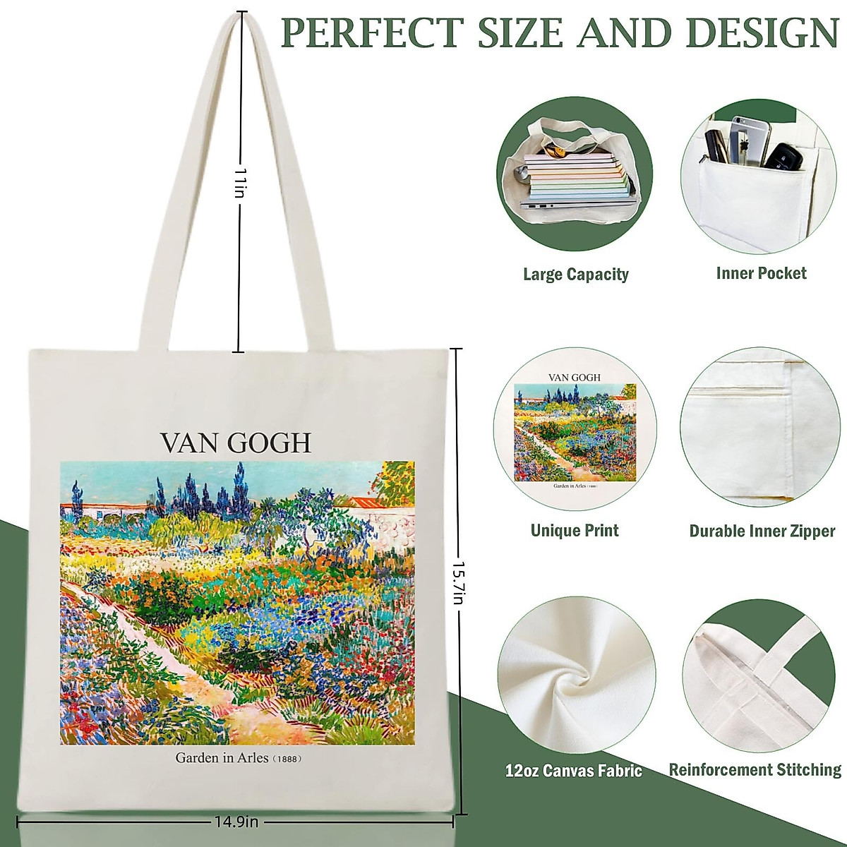 Andeiltech Canvas Aesthetic Tote Bag for Women with Zipper Inner Pocket Beach Shopping Bags Canvas Shoulder Bag Gifts Reusable Grocery Bags