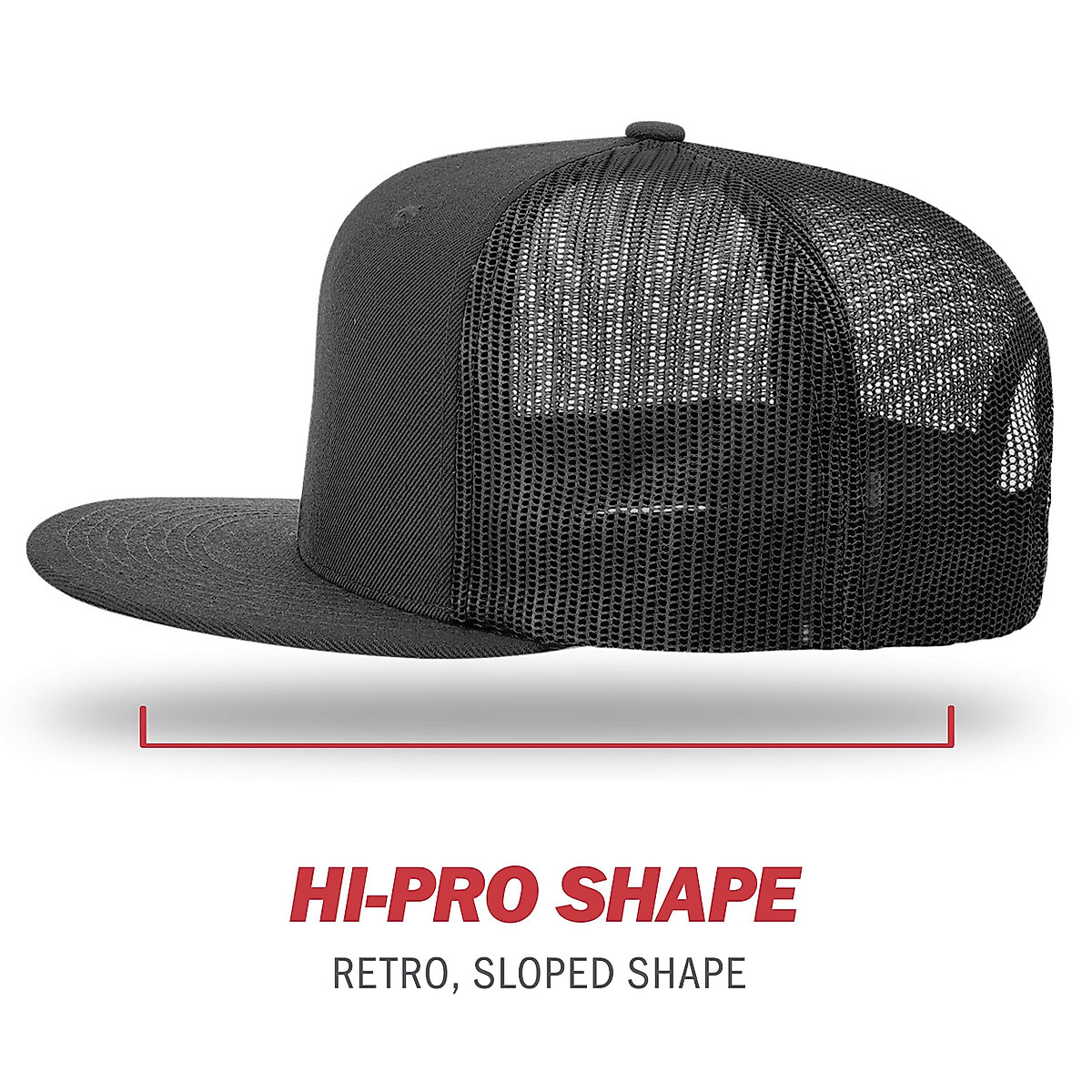 Richardson Unisex 511 Flatbill Trucker Adjustable Snapback Baseball Cap, Solid Black, One Size Fits Most