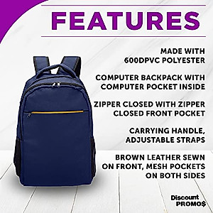 DISCOUNT PROMOS Tempe Backpacks with Laptop Pocket Set of 6, Bulk Pack - Bring Everywhere You Go, Perfect for Travellers, Students, Employees and for Everyday Use - Navy Blue