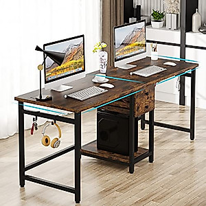 Tribesigns 79 Inch Extra Long Desk, Double Desk with 2 Drawers, Two Person Desk Long Computer Desk with Storage Shelves, Writing Table Study Desk for Home Office, Rustic Brown