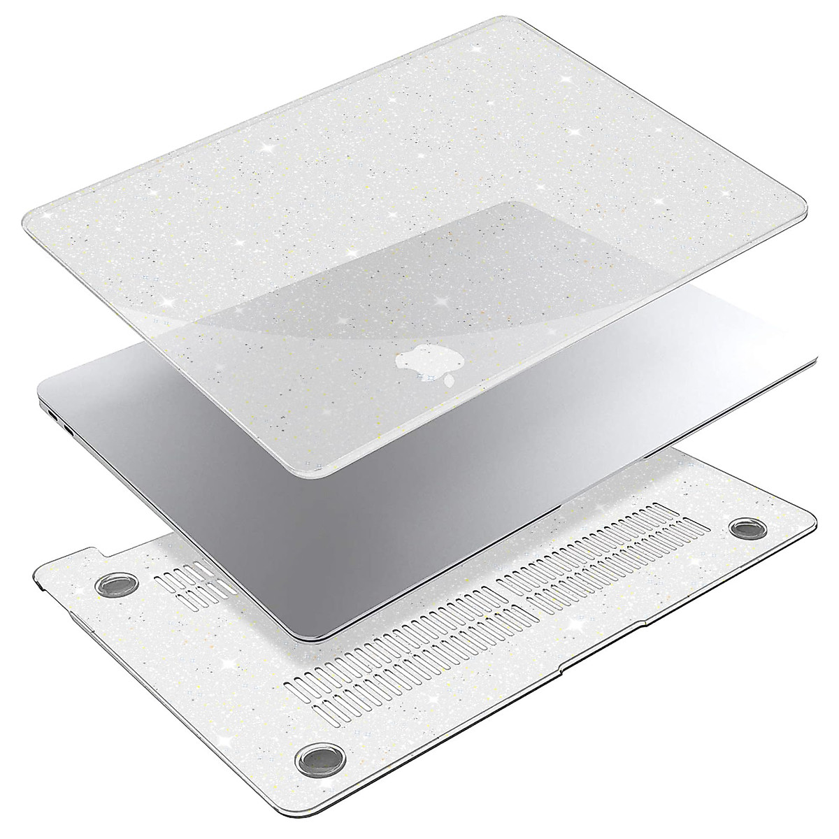 G JGOO Compatible with MacBook Air 13 Inch Case 2022 2021 2020 2019 2018 Release M1 A2337 A2179 A1932 Touch ID, Clear MacBook Air Case, Glitter Hard Shell Case + 2 Keyboard Cover + Screen Protector