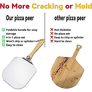 Luvan Aluminum Metal Pizza Peel with Foldable Wooden Handle,12x14 Inch Aluminum Pizza Peel,Pizza Paddle Foldable Pizza Peel Pizza Spatula Paddle Pizza Spatula for Oven,Baking Homemade Pizza Bread