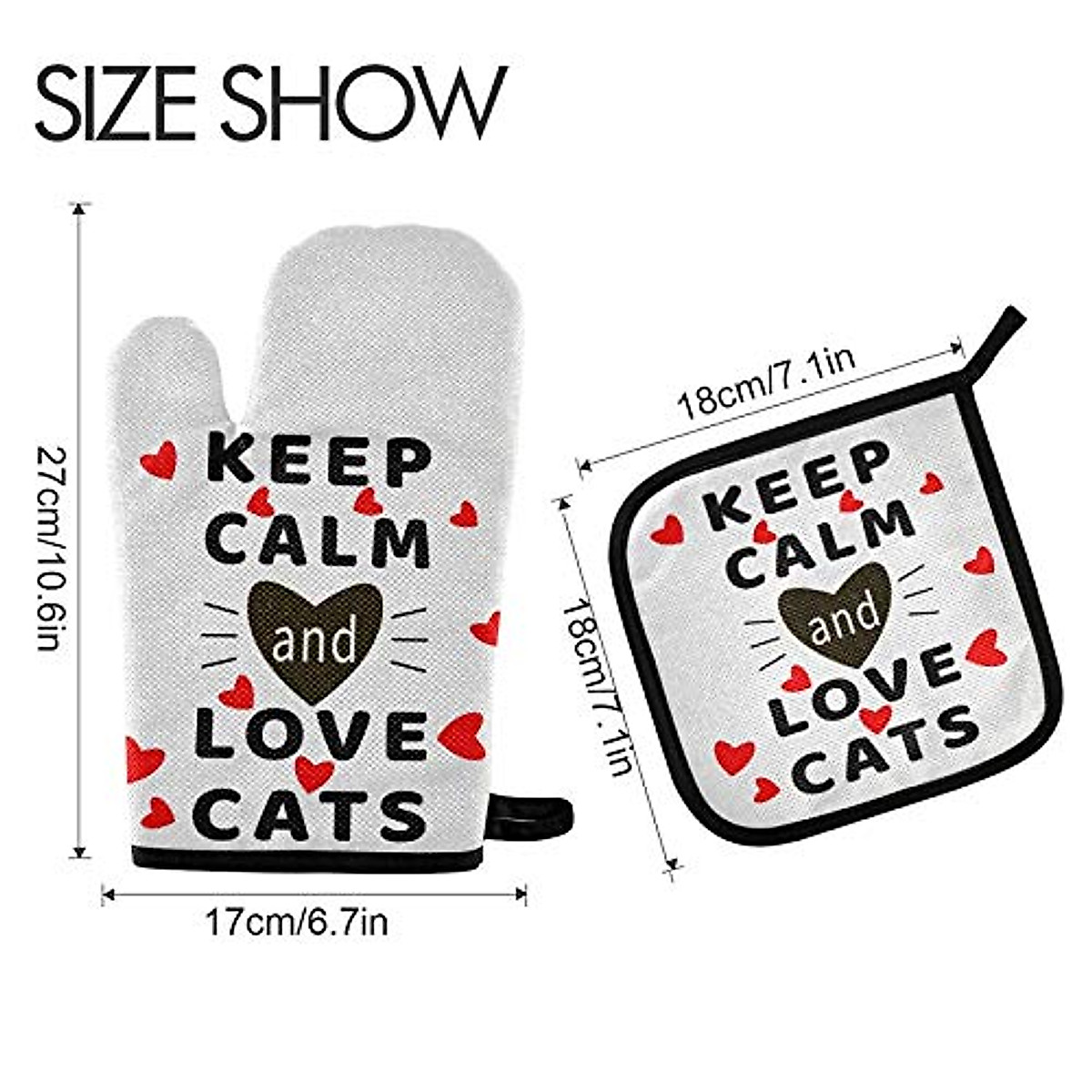 Keep Calm Love Cats Oven Mitts Pot Holder Set Kitchen Decor Cooking Stove Gloves Heat Resistant Hot Pads Recycled for BBQ Baking Grilling
