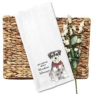 Watercolor Life is Better with a Miniature Schnauzer Microfiber Kitchen Tea Bar Towel Gift for Animal Dog Lover