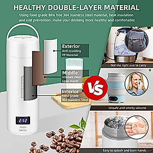 Travel Electric Kettle Portable Small Tea Coffee Kettle Water Boiler, 380ml Mini Hot Water Kettle Electric 304 Stainless Steel BPA Free with 4 Temperature Control and Auto Shut Off By COSHCYMO, White