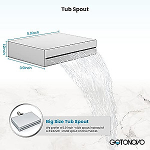 gotonovo Polish Chrome Rain Mixer Shower Faucet Set with Waterfall Tub Spout 10 inch Square Rainfall Shower Head with Handheld Spray Wall Mounted Rough-in Valve and Trim Included