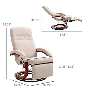 HOMCOM Manual Recliner Chair for Adults, Adjustable Swivel Recliner with Footrest, Padded Arms and Wood Base for Living Room, Beige