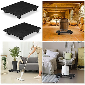 Computer Tower Stand, Set of 2 Pc Tower Stand, Floor Pc Stand for Under Desk, Wooden CPU Holder Stand Cart with Lockable Wheels, for Office, Home(Black)