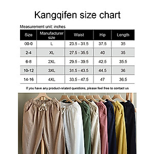 Kangqifen Summer Linen Cotton Casual Crop Pants with Drawstring Elastic Waist Pockets for Women Teen Girl(Khaki,00-0)