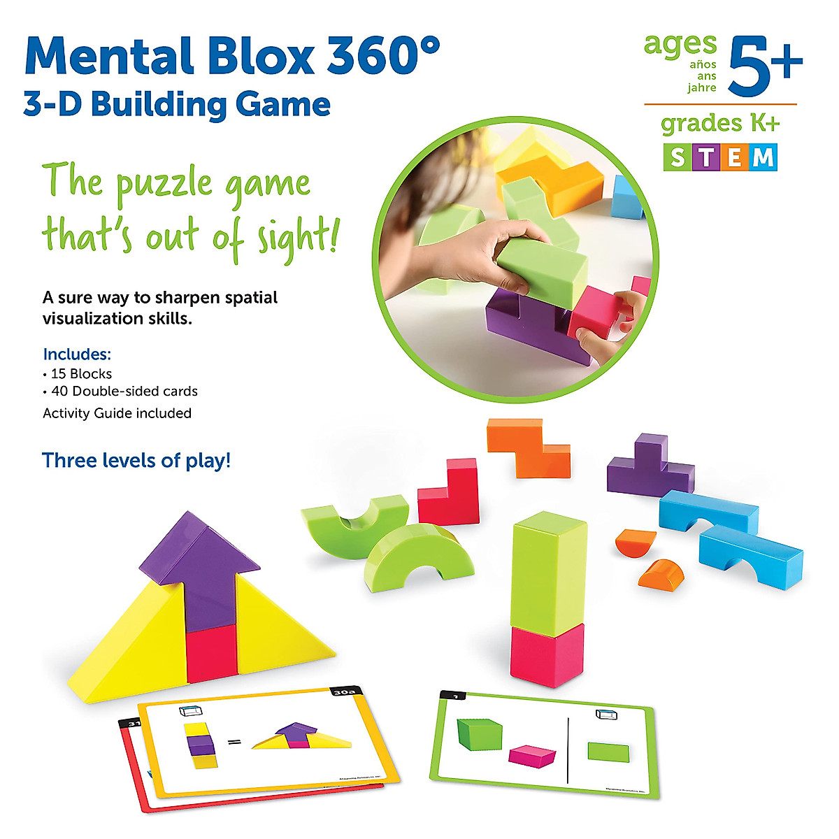 Learning Resources Mental Blox 360 Degree 3-D Building Game - 55 Pieces, Ages 5+ Educational Board Games, Mental Puzzles for Kids, Brain Teaser Games