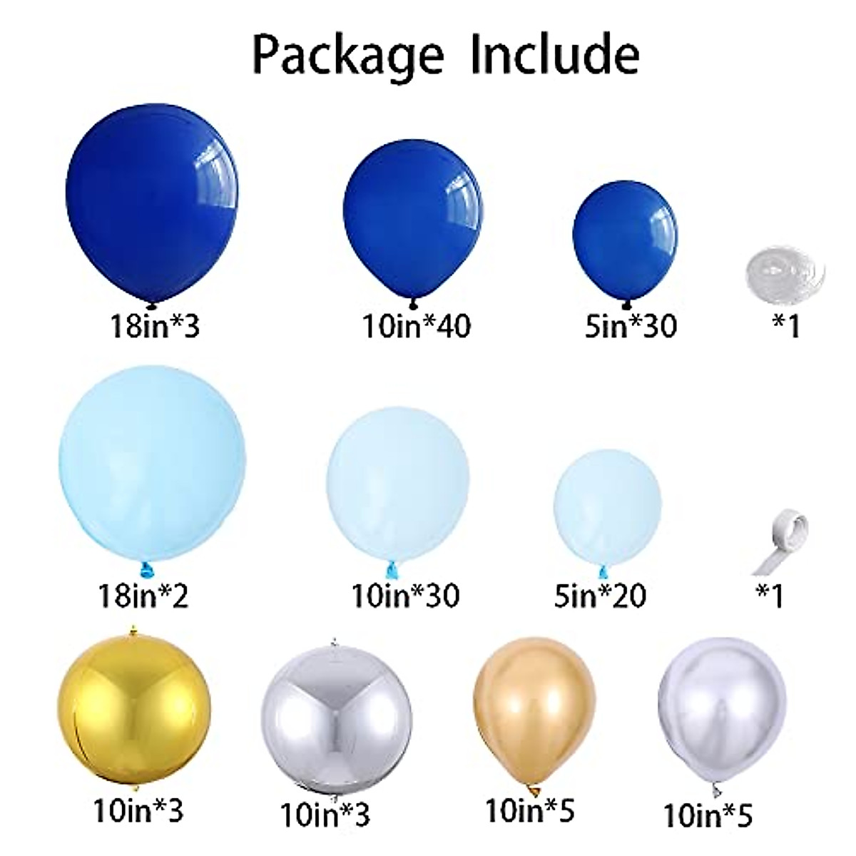 141pcs Navy Blue Balloon Garland Arch Kit 18'' 10'' 5'' Royal Blue Macaron Blue Balloons and Metallic Gold Silver Balloon for Kids Boys Birthday Party Wedding Baby Shower Decorations (Royal Blue)