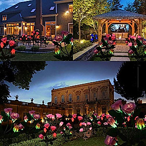 Outdoor Solar Garden Stake Rose Lights, LED Solar Powered Light with 5 Rose Flowers, Waterproof Solar Landscape Lighting Decorative Lights for Garden, Patio, Yard, Backyard, Pathway, Wedding (Yellow)