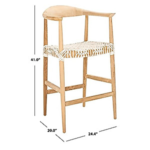 Safavieh Home Collection Bandelier Natural Teak and White Leather Counter Stool