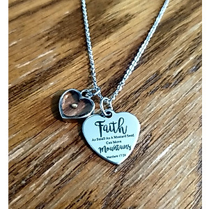HOPE INSPIRED Real Mustard Seed Necklace Heart Faith Necklace for Women Christian Gifts (Faith Can Move Mountains)