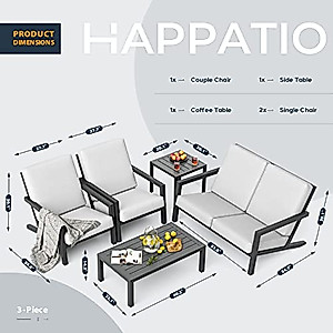 HAPPATIO Aluminum Patio Furniture 5-Piece Conversation Sets, Outdoor Patio Conversation Set, Outdoor Chairs for Garden Backyard Balcony Porch Poolside(Black)
