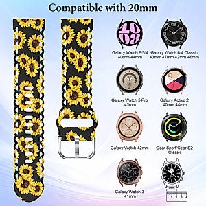 ZSMJ Compatible With Samsung Galaxy Watch 6/5/4 Band 40mm 44mm/Classic 43mm 47mm 42mm 46mm/Pro 45mm/Active 2/Watch 3 41mm, Slim Lace Floral Print Soft Silicone 20mm Quick Release Watch Bands for Women