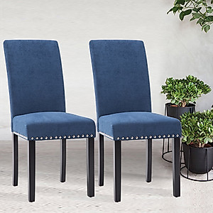 NOBPEINT Dining Chair Upholstered Fabric Dining Chairs with Copper Nails,Set of 2,Blue
