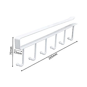 FASHAJI Mug Cups Wine Glasses Storage Hooks Kitchen Utensil Ties Belts and Scarf Hanging Hook Rack Holder Under Cabinet Closet Without Drilling (White)