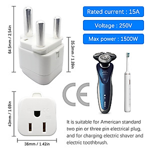 South Africa Travel Plug Adapter,South Africa Plug Adapter 3 Prong Safe Grounded USA to Any Type M for Country Such as Botswana,Nepal Pakistan,Namibia and More,White 2 Pack