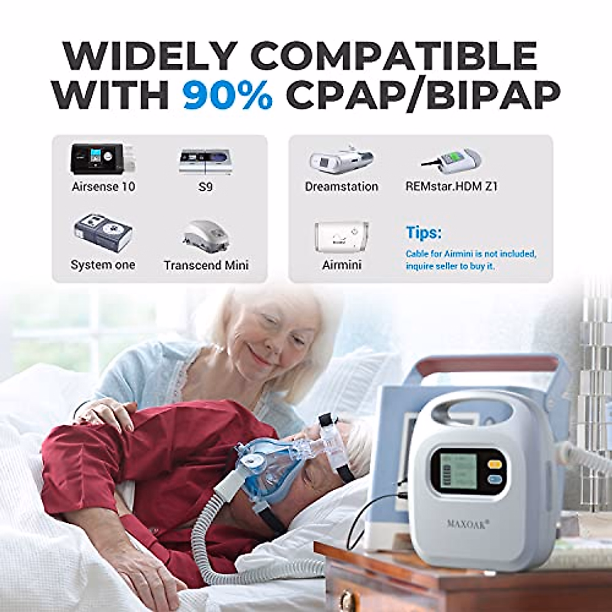 MAXOAK CPAP Battery Backup CPAP Power Bank Compatible with Airsense 10/Airsense 11/Airmini/Aircurve 10/S9/Dreamstation/System one Z1 Mini Travel Camping Emergency Power DC12/15/24V&USB5V