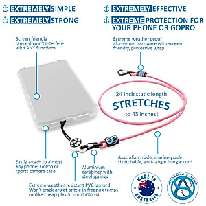 Action Sports Phone Lanyard – Tough Outdoors Mobile cellphone Lanyard & Anti-Tangle Bungie Cord Strap Securely Tether Your Mobile ProCam Keys Wallet - Aussie Made