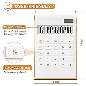 Calculators, Desktop Calculator with Large LCD Display, 10 Digits Solar Power Basic Office Calculator, Gold Office Desk Supplies and Accessories
