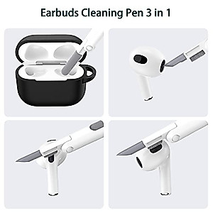R-fun AirPods 3rd Generation Case Cover with Cleaner kit and Earbuds Hook Cover (2Pairs),Soft Silicone Protective Case for Apple AirPods 3 2021- Black